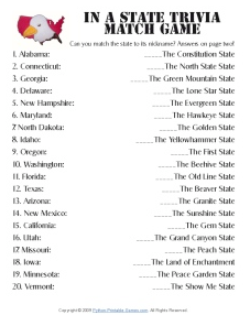 State Nicknames game – Printable Games